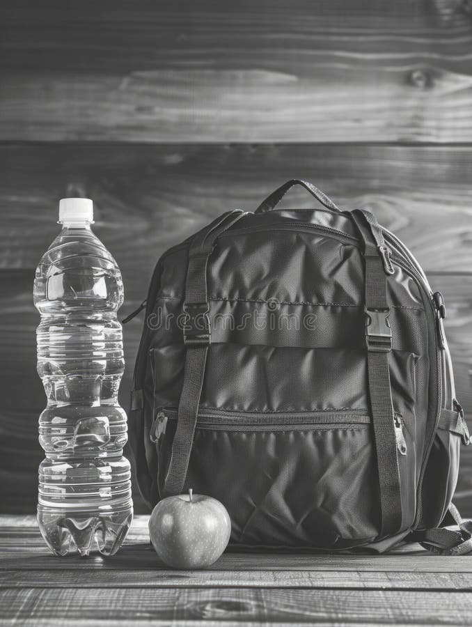 A Simple Still Life Composition Featuring a Backpack, an Apple, and a ...