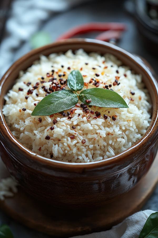 A Simple Still Life Composition Featuring a Bowl of Rice with a Single ...