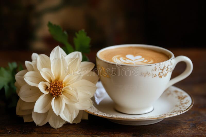 A Simple Still Life Composition Featuring a Cup of Coffee and a Flower ...