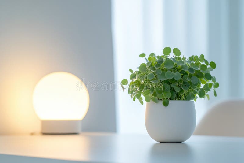 A Simple Still Life Composition Featuring a White Vase with a Plant on ...
