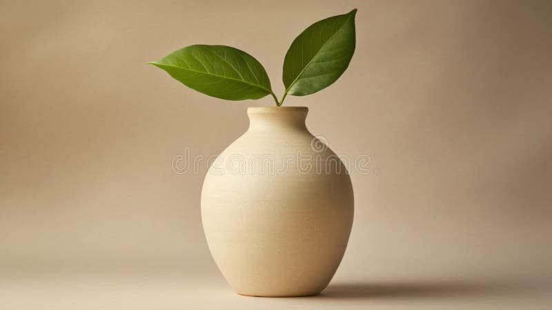 Simple Still Life with Green Leaves in Cream Vase Stock Illustration ...