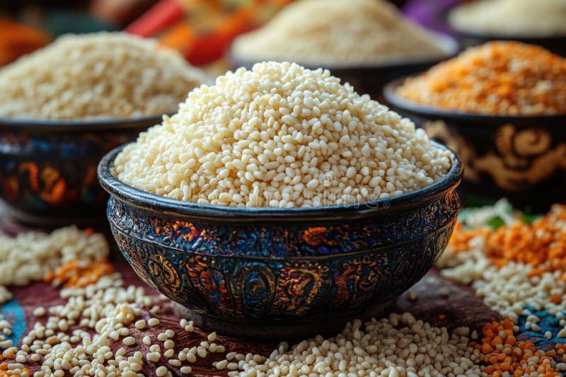 A Simple Still Life Image of a Bowl Filled with Rice Placed on a Table ...