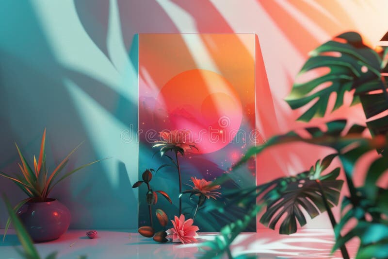 A Simple Still Life Scene Featuring a Mirror Sitting Next To a Plant on ...