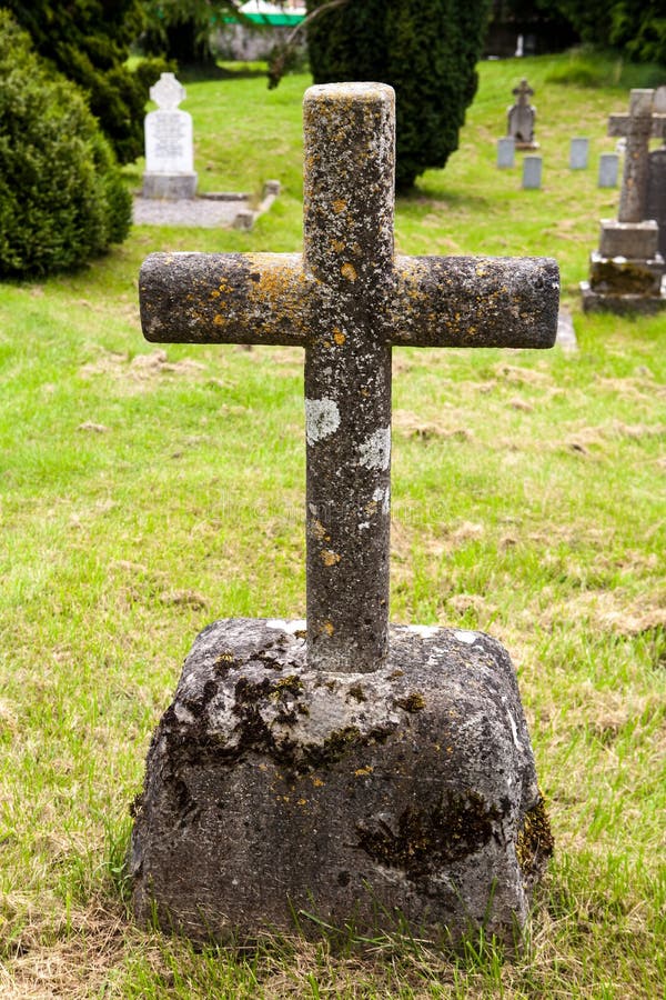 Simple Stone Cross in Irish Graveyard Stock Photo - Image of ...