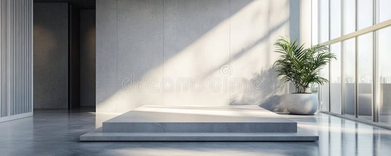 A Simple Stone Podium Made of Smooth, Grey Concrete, Placed in a Sleek ...