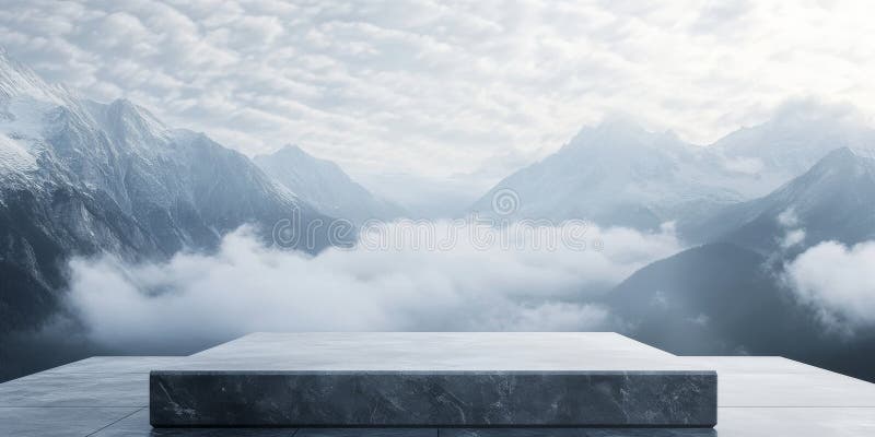 Simple Stone Podium in the Mountains with Drifting Clouds, Creating an Elegant, Natural Display ...