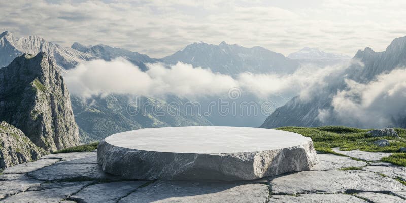 Simple Stone Podium in the Mountains with Drifting Clouds, Creating an ...