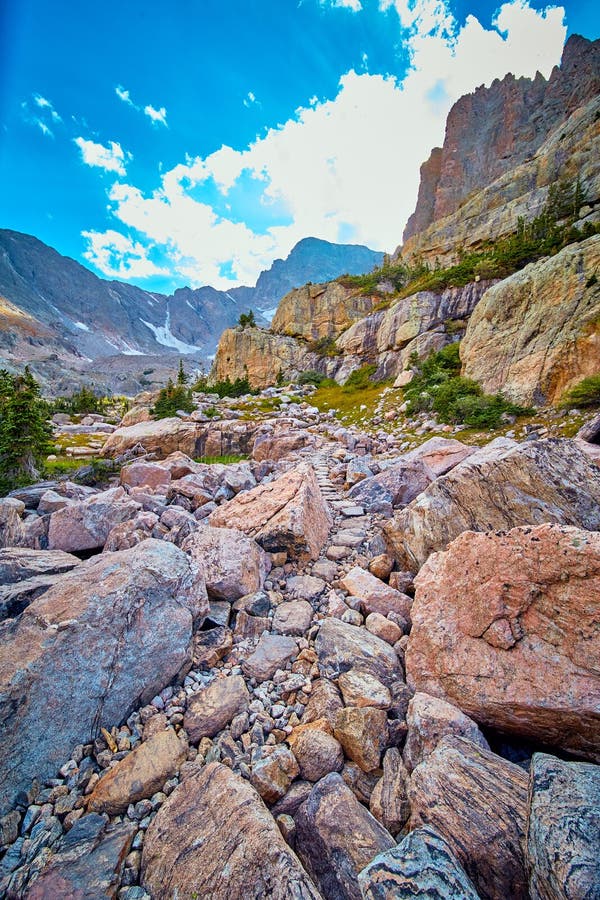 Simple Stone Step Hiking Path Trailing through Rocky Mountains Stock ...