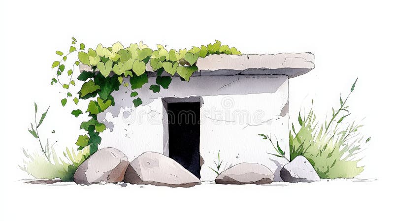 Simple Stone Structure Surrounded by Lush Greenery and Rocks in a ...
