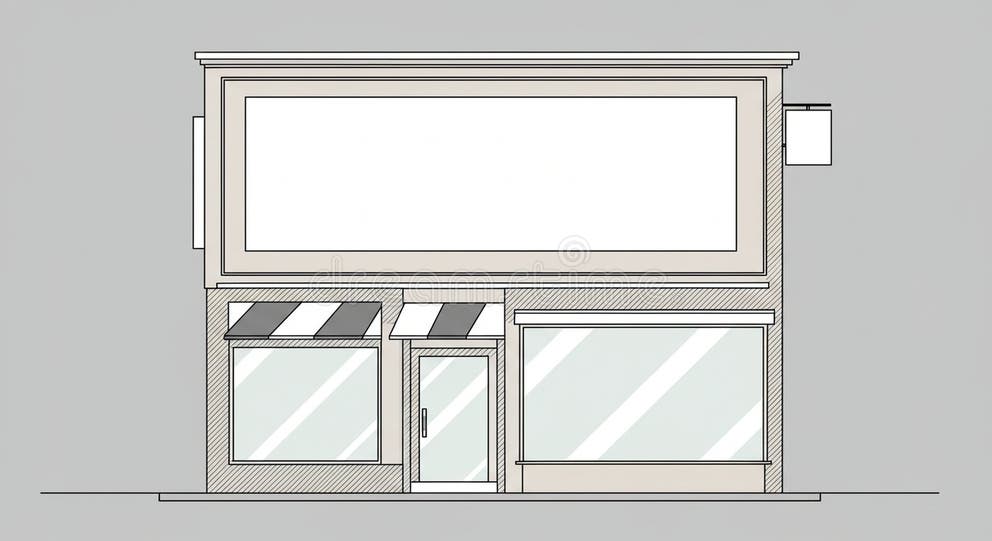 A Simple Storefront Illustration Features a Building with a Large ...
