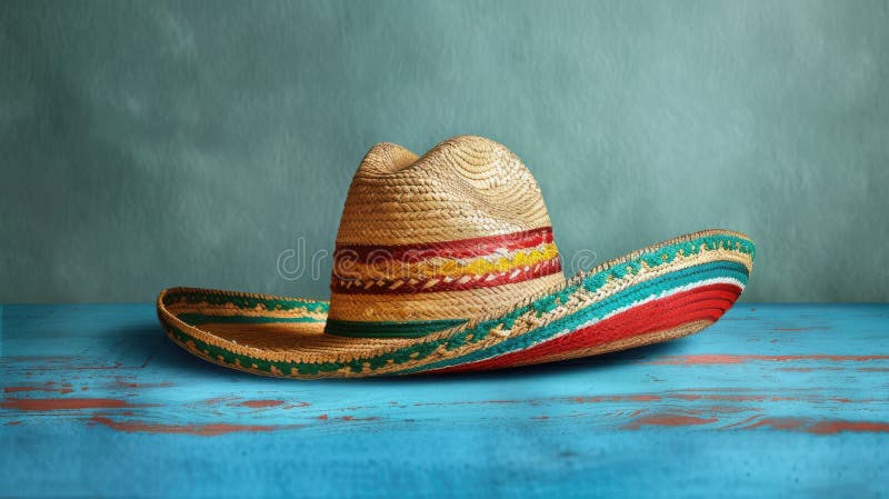 A Simple Straw Hat Resting on a Blue Table. Suitable for Summer Fashion ...