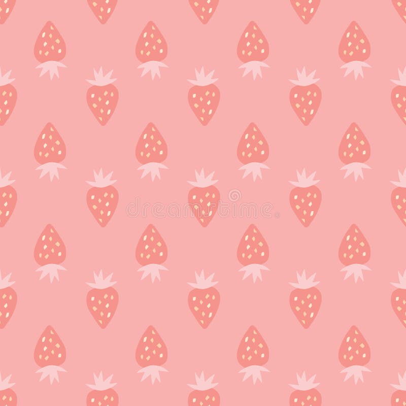 Simple Strawberries Wallpaper. Strawberry Seamless Pattern on Pink ...