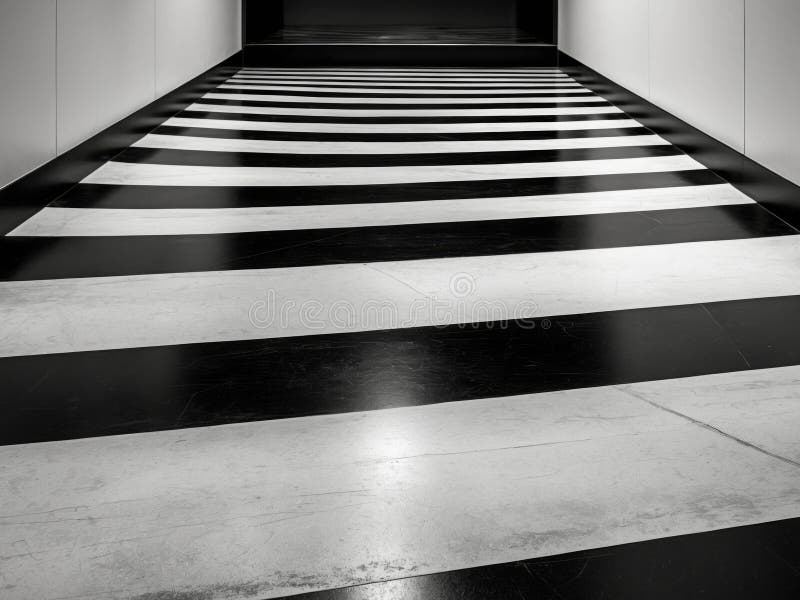 A Simple yet Striking Black and White Striped Floor in a Room. Stock ...