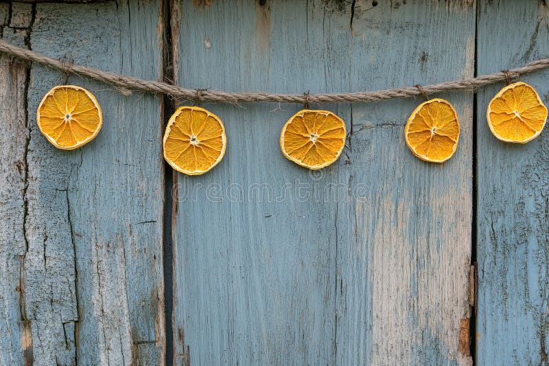 A Simple String of Dried Orange Slices Displayed on a Rustic Garden ...