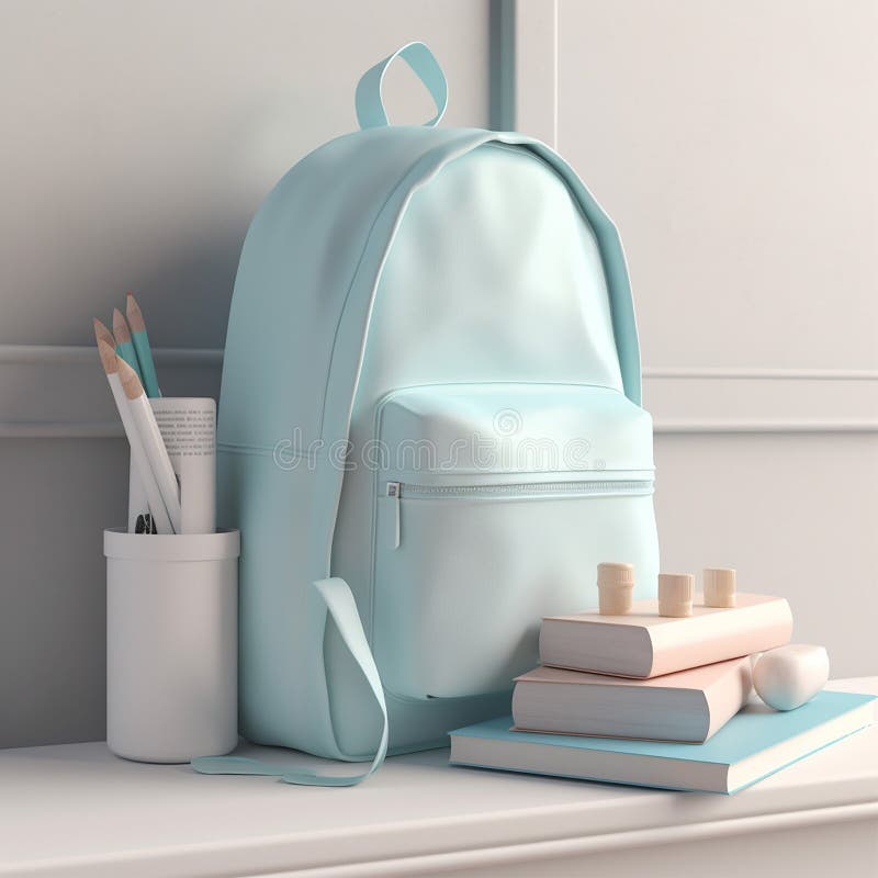 A Simple Student Backpack, Blue Colors on White Background, Generative ...