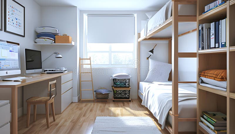 Simple Student-style Dorm Bedroom. Hostel Dormitory Room Stock Photo ...