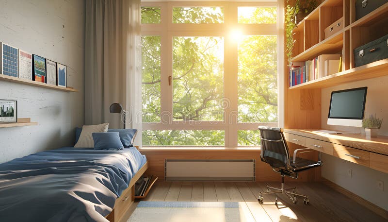 Simple Student-style Dorm Bedroom. Hostel Dormitory Room Stock Photo ...