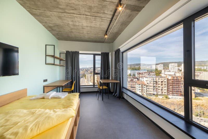 Simple Student-style Dorm Bedroom. Hostel Dormitory Room. Campus Stock ...