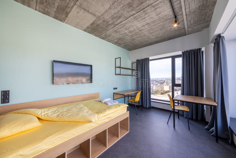 Simple Student-style Dorm Bedroom. Hostel Dormitory Room. Campus Stock ...