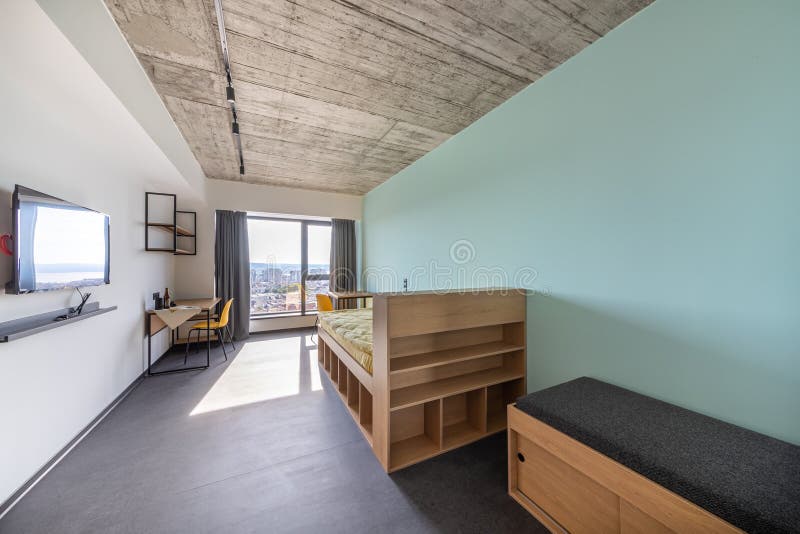 Simple Student-style Dorm Bedroom. Hostel Dormitory Room. Campus Stock ...