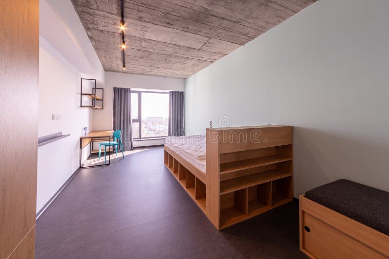 Simple Student-style Dorm Bedroom. Hostel Dormitory Room. Campus Stock ...
