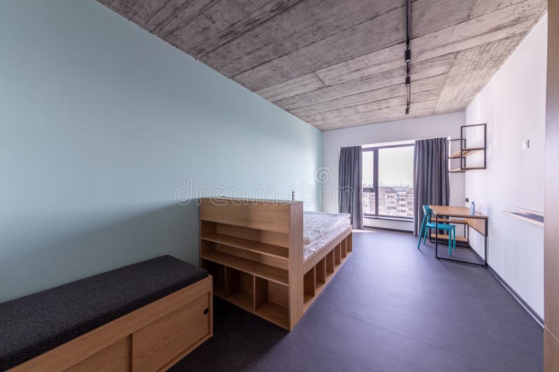 Simple Student-style Dorm Bedroom. Hostel Dormitory Room. Campus Stock ...