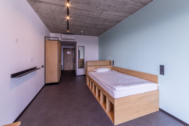 Simple Student-style Dorm Bedroom. Hostel Dormitory Room. Campus Stock ...