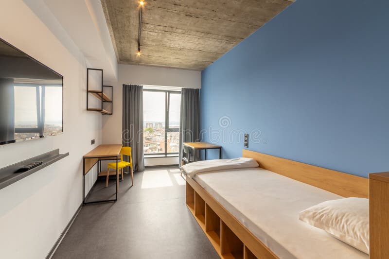 Simple Student-style Dorm Bedroom. Hostel Dormitory Room. Campus Stock ...