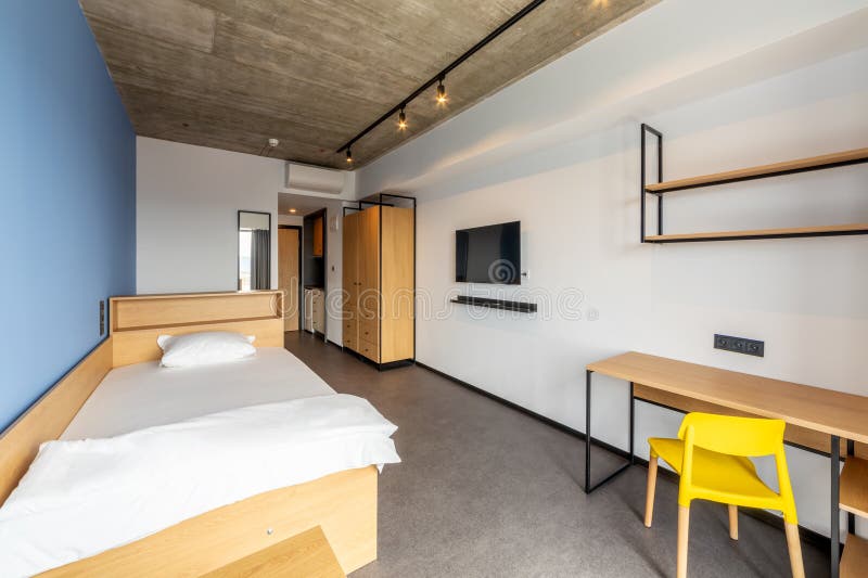 Simple Student-style Dorm Bedroom. Hostel Dormitory Room. Campus Stock ...