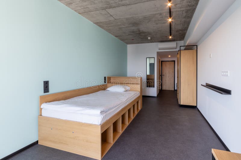 Simple Student-style Dorm Bedroom. Hostel Dormitory Room. Campus Stock ...