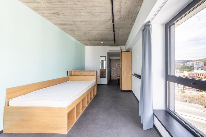 Simple Student-style Dorm Bedroom. Hostel Dormitory Room. Campus Stock ...