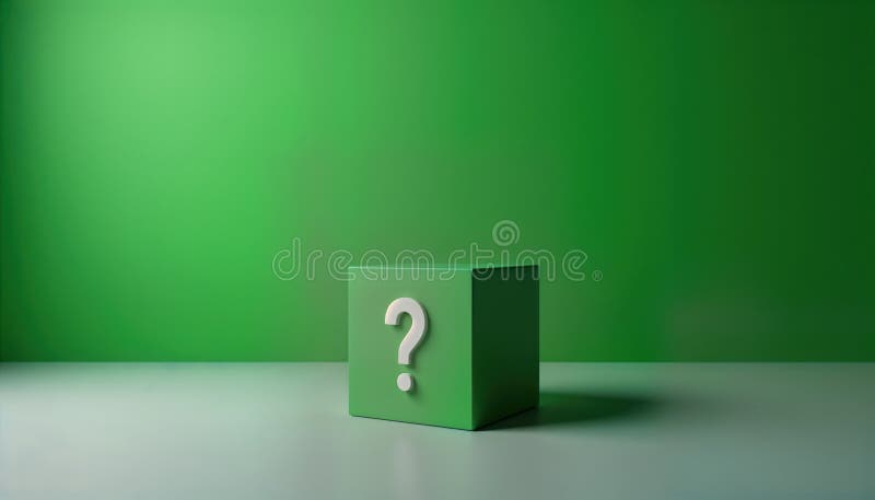 Simple Studio Photo of Green Cube with Question Mark. Blank Studio ...