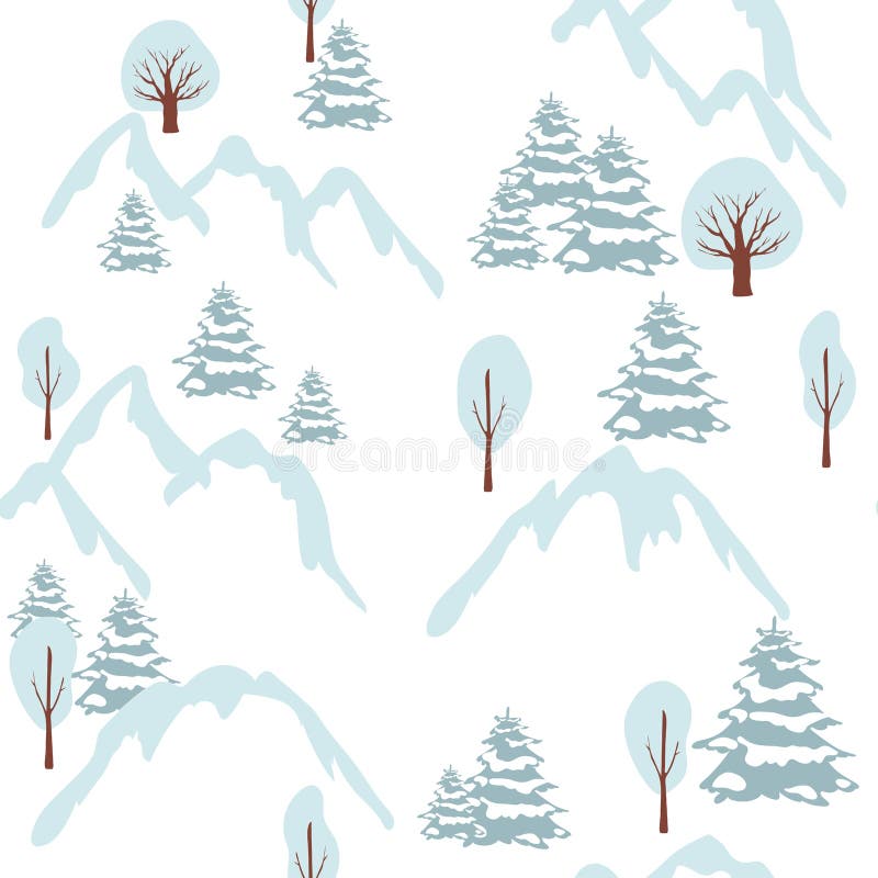 Simple Style Seamless Pattern. Tree, Mountains and Pines. Christmas ...