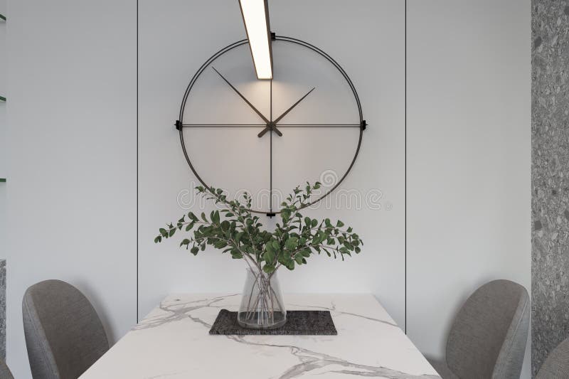 Simple Stylish Watch on the White Wall and Home Plants in a Pot on the ...