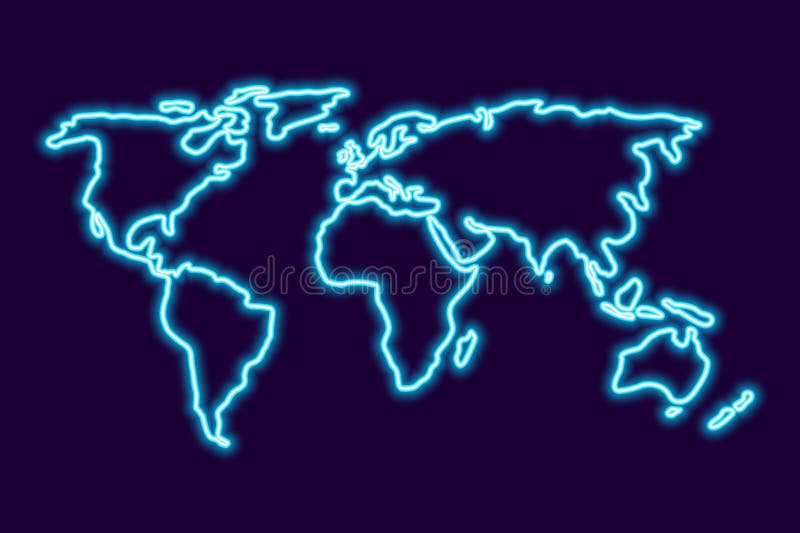 Simple Stylized World Map in Minimal Thin Line Outline Shape. Contours ...