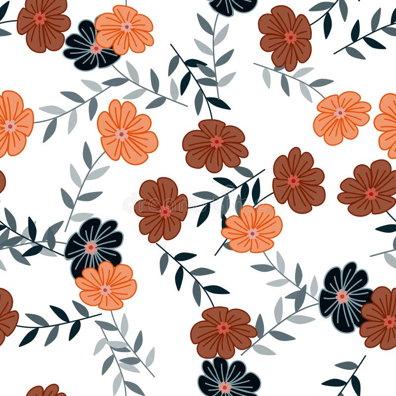 Simple Stylized Flower Seamless Pattern. Decorative Naive Botanical ...