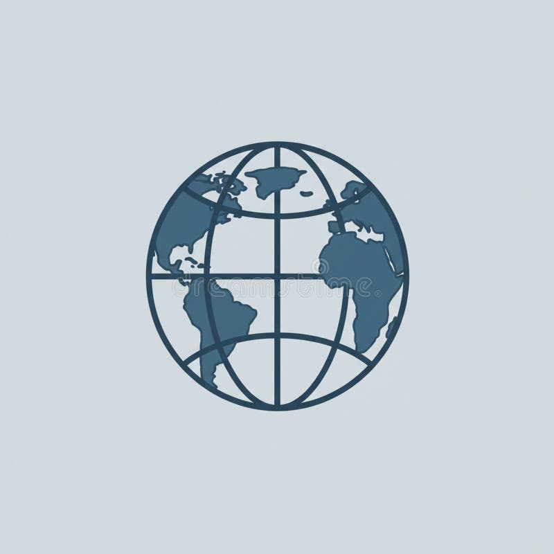 A Simple, Stylized Globe Icon Features Outlines of Continents in Dark ...