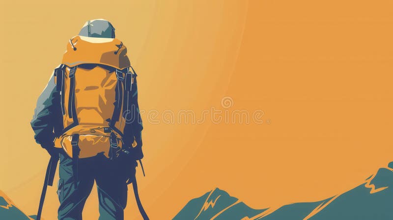 A Simple, Stylized Illustration of a Backpacker Standing Against a ...