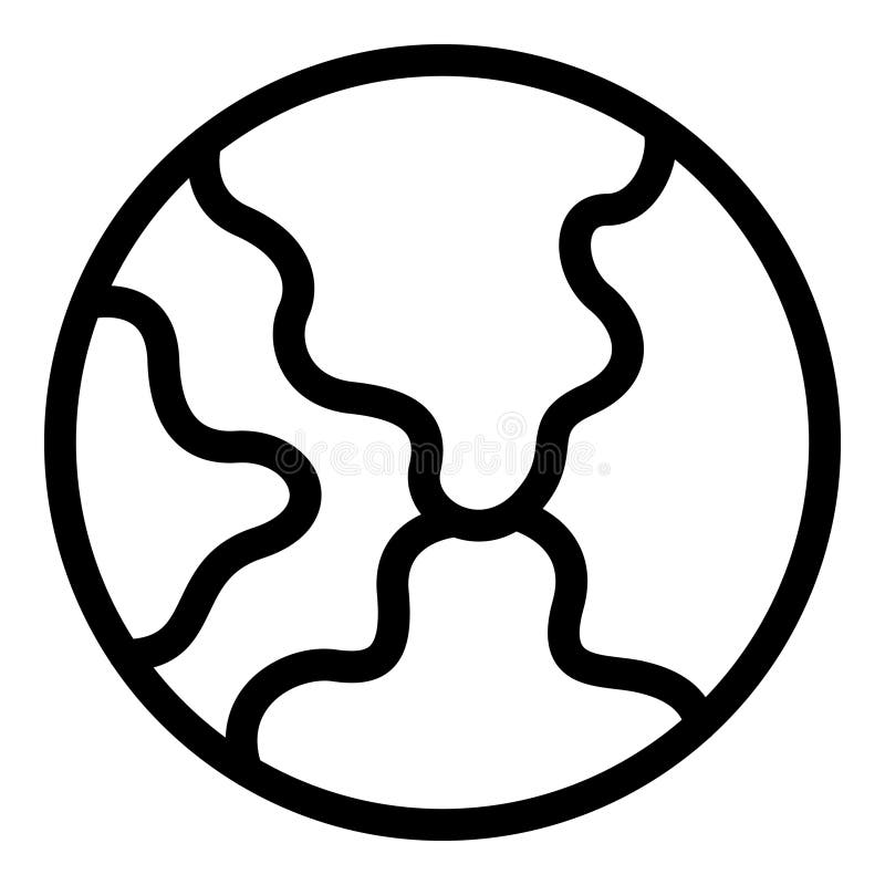 Black and White Line Art Icon of the Earth Showing Continents Stock ...