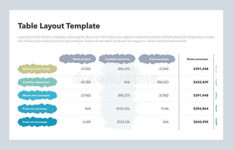 Simple Stylized Table Layout with the Total Sum Column and Place for ...