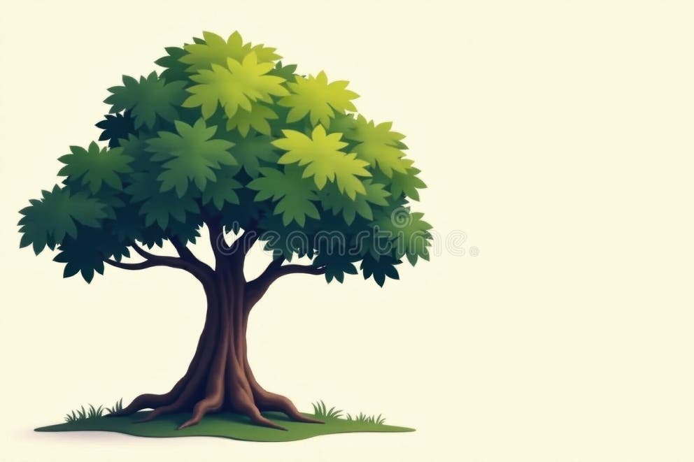 Simple, Stylized Tree with Large Leaves and Bold Outlines , Cute ...