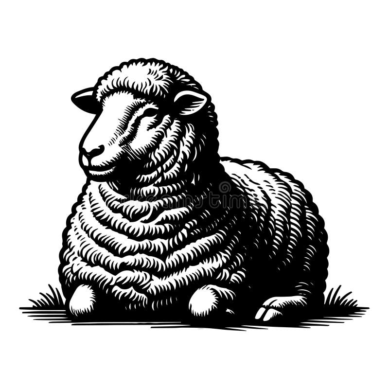 Suffolk Sheep Lying Down Vintage Retro Vector Icon Logo Design. Stock ...