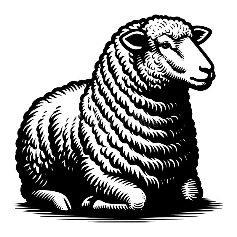 Suffolk Sheep Lying Down Vintage Retro Vector Icon Logo Design. Stock ...