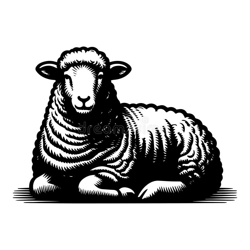 Suffolk Sheep Lying Down Vintage Retro Vector Icon Logo Design. Stock ...