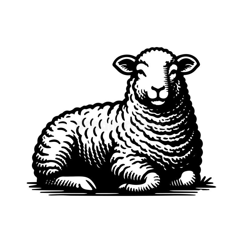 Suffolk Sheep Lying Down Vintage Retro Vector Icon Logo Design. Stock ...