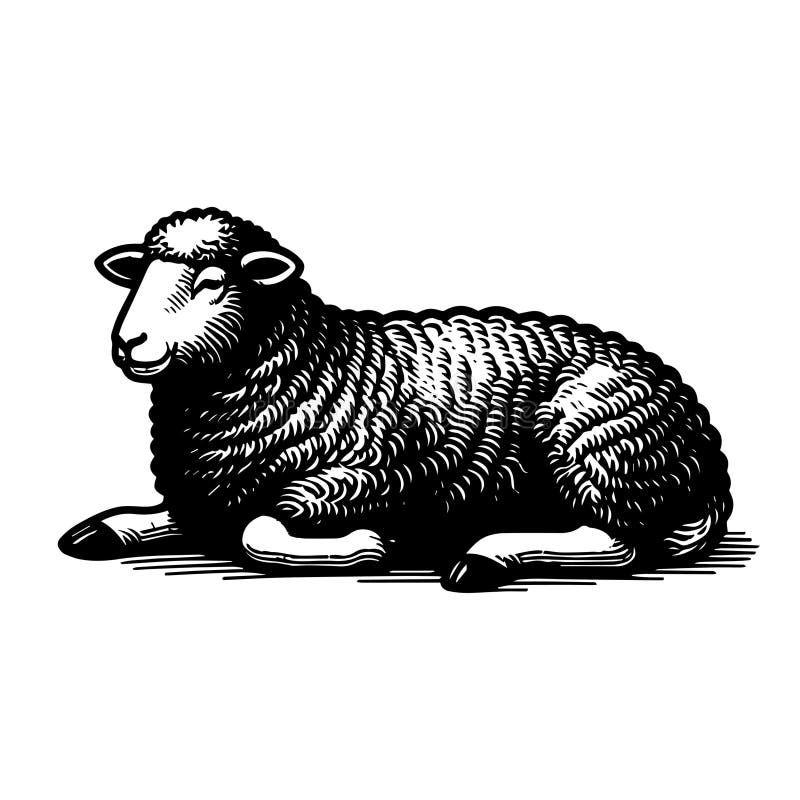 Suffolk Sheep Lying Down Vintage Retro Vector Icon Logo Design. Stock ...