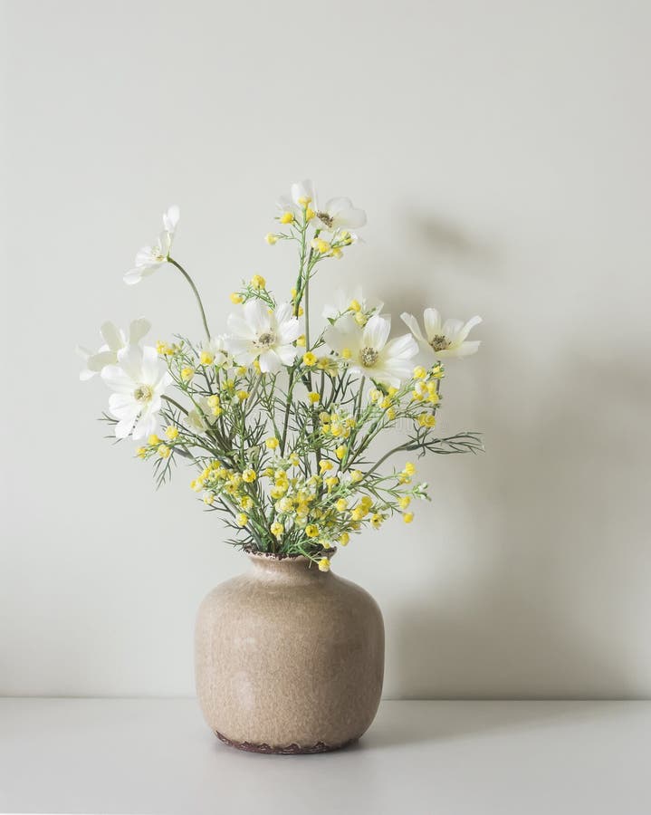 A Simple Summer Bouquet of Garden Flowers in a Ceramic Vase on the ...