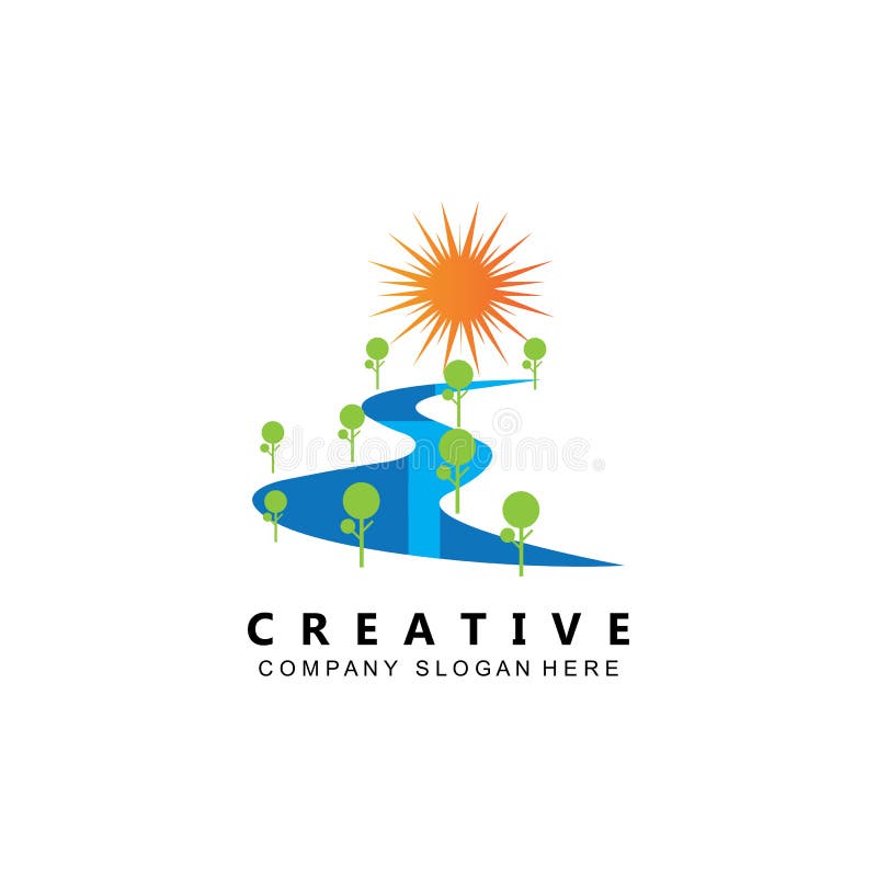 Simple Sun and River Logo Free Icon Design Vector Stock Illustration ...