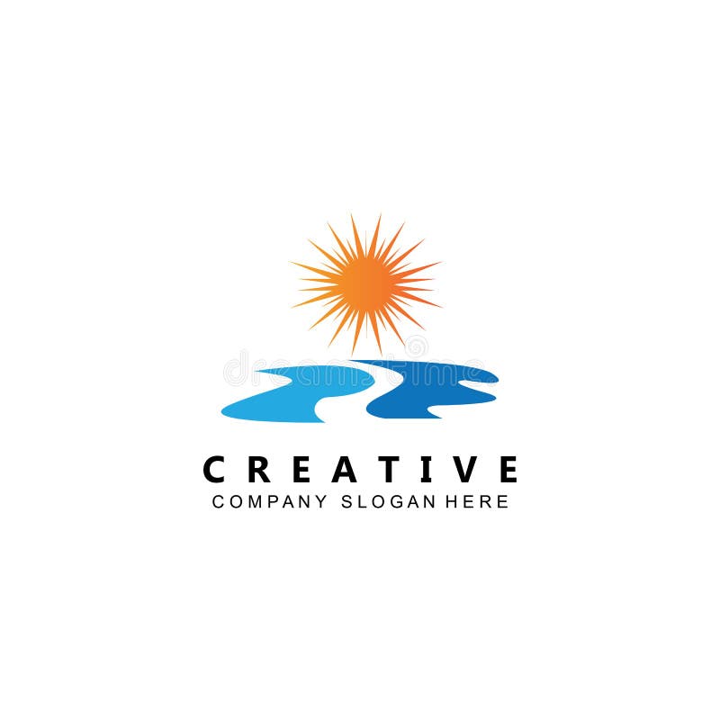 Simple Sun and River Logo Free Icon Design Vector Stock Illustration ...