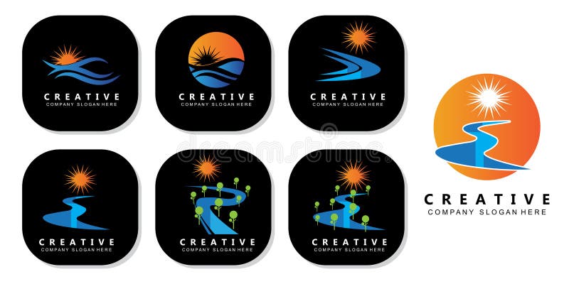 Simple Sun and River Logo Free Icon Design Vector Stock Vector ...